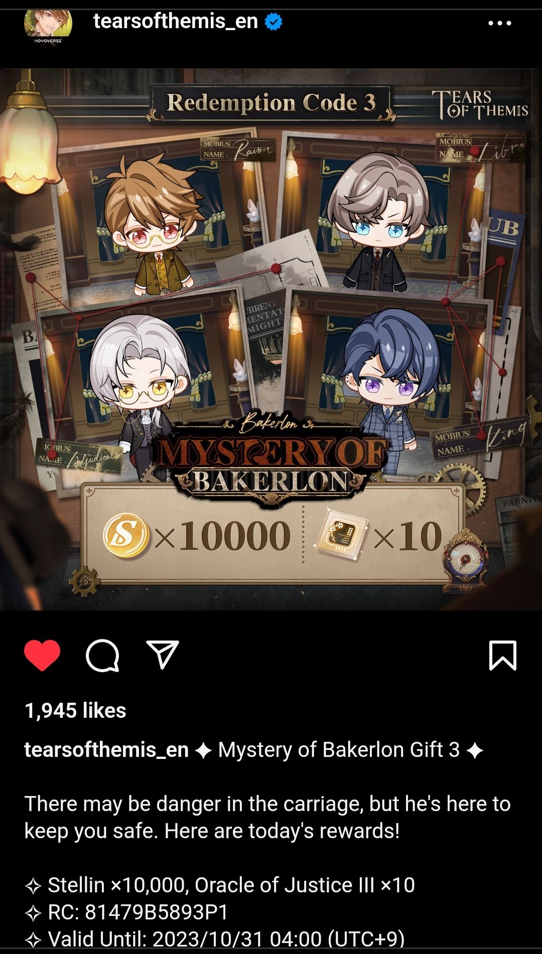 Redeem code day 3 Tears of Themis | HoYoLAB