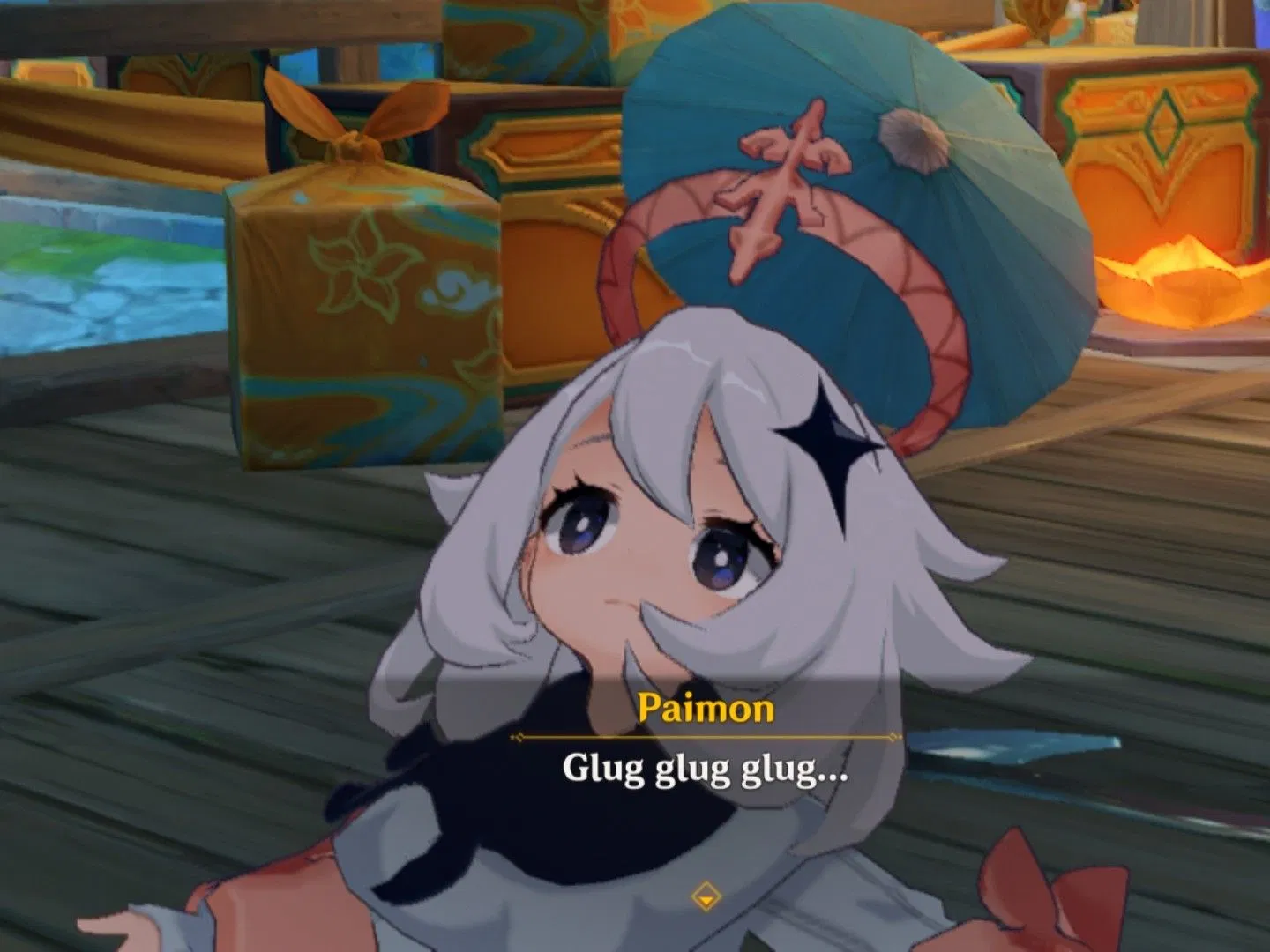 What does the Paimon say? Glug glug glug... And turn into a fish ...