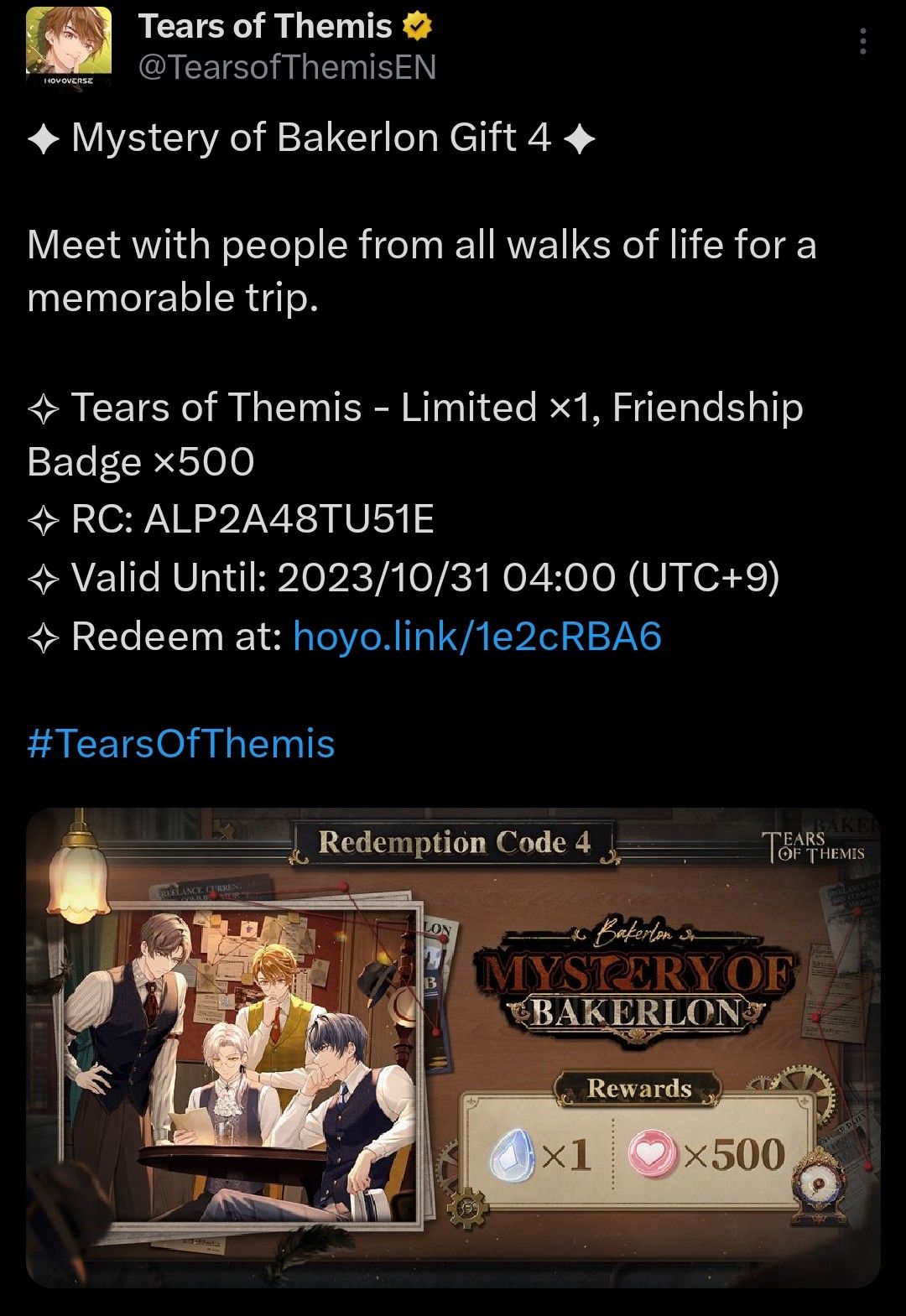 REDEMPTION CODE 4 Tears of Themis | HoYoLAB