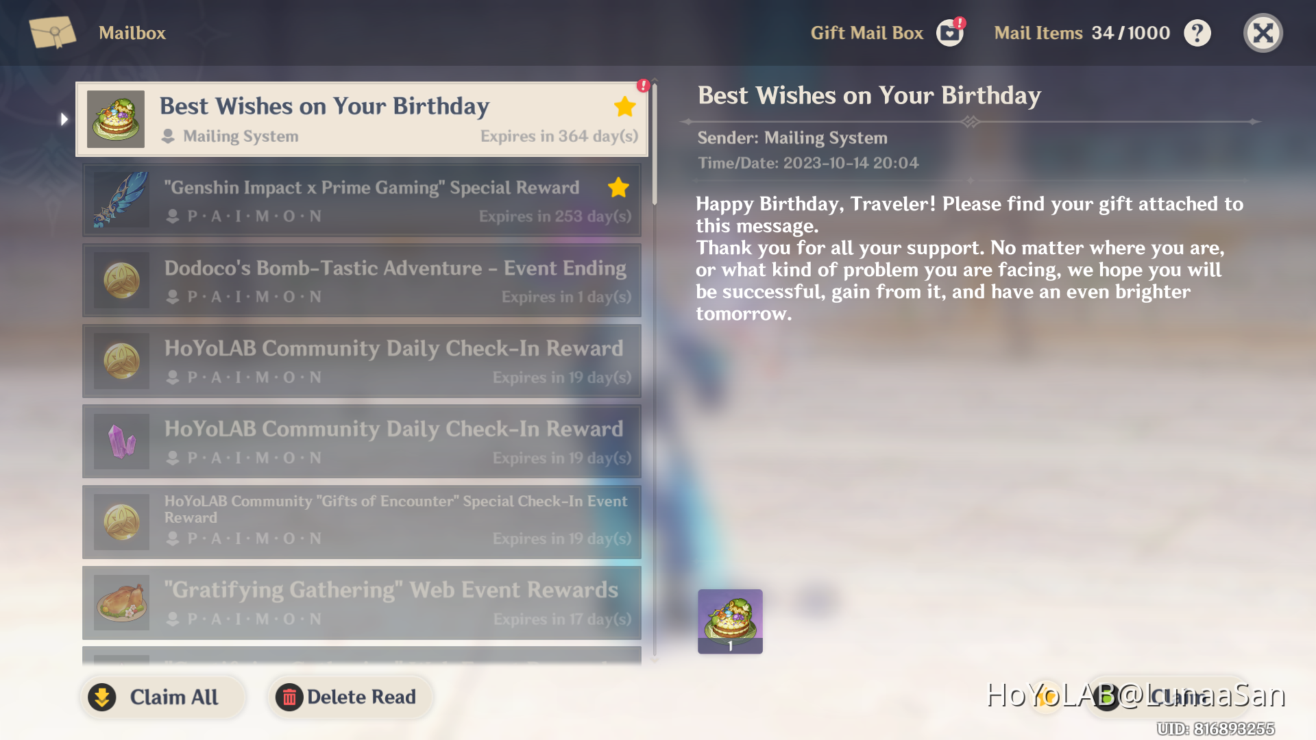 It's my birthday. Genshin Impact | HoYoLAB