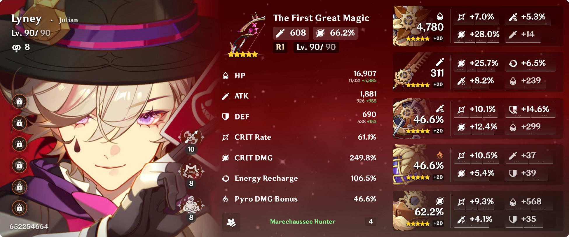 think I can officially call my lyney build "complete" :3 what do you ...