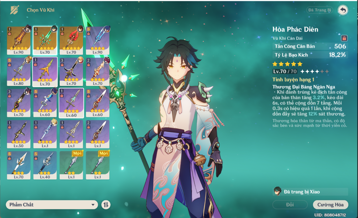 tui không biết nên cho xiao cầm cái nào , chứ trấn của xiao tỷ lệ ít ...