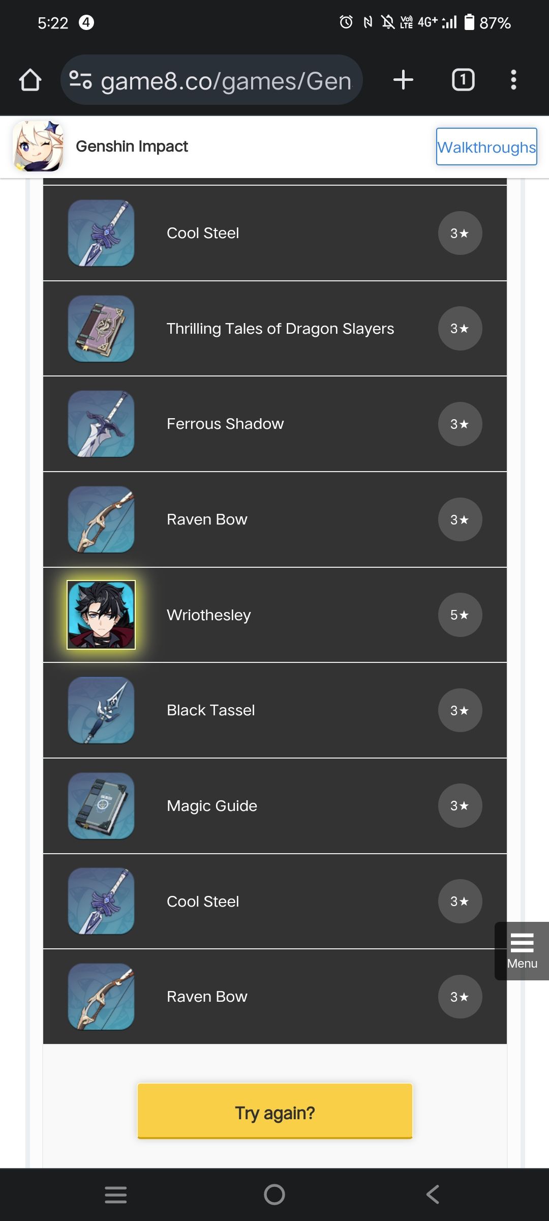 Trying the "wish sim" as in less than an hour before Wrio's banner ...