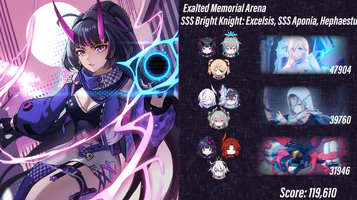 EX Memorial Arena - SSS Bright Knight: Excelsis, SSS Aponia, Hephaestus (119,610 Pts) Honkai ...