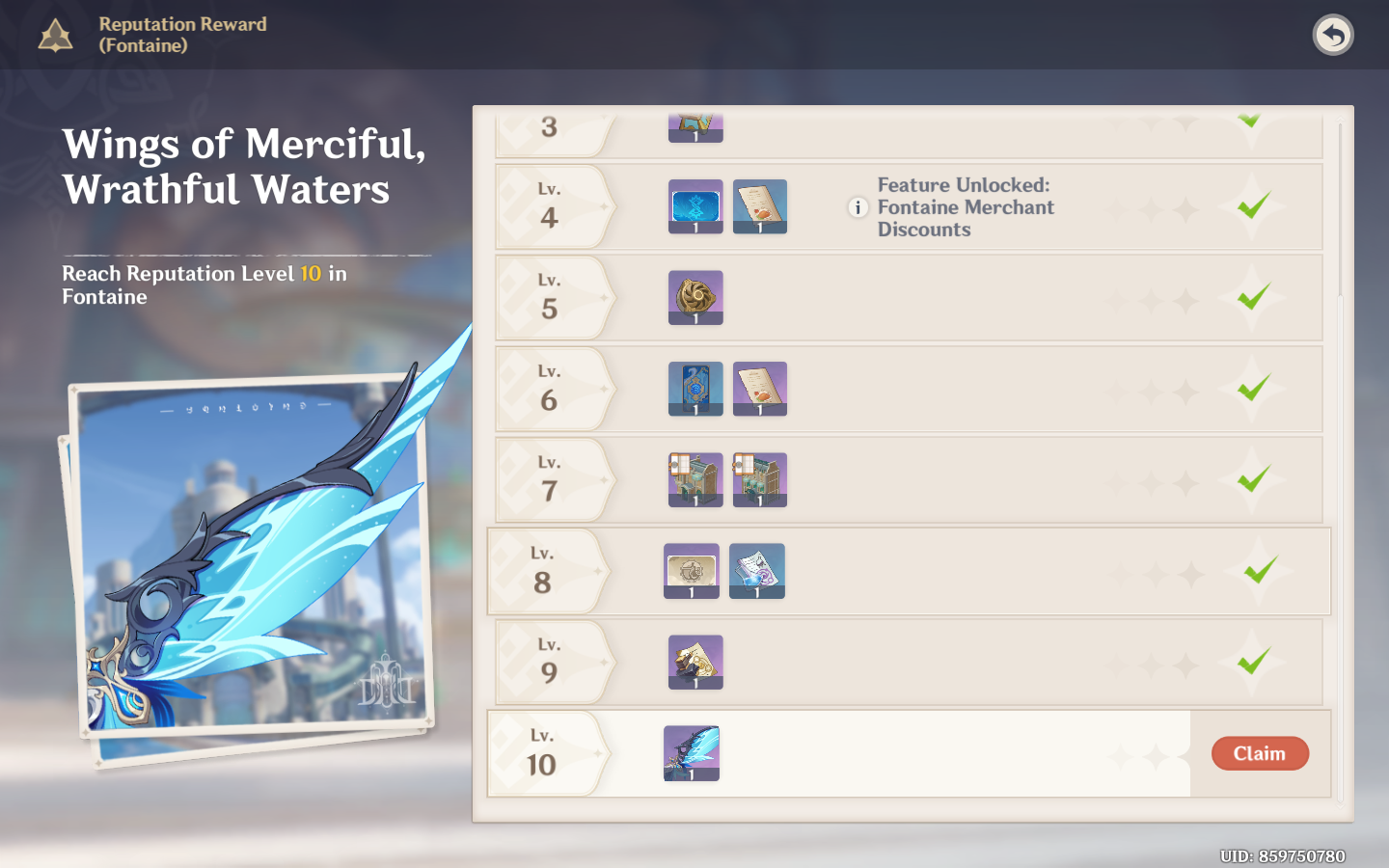 Finally my reputation in fontaine is max and the new wind glider look ...