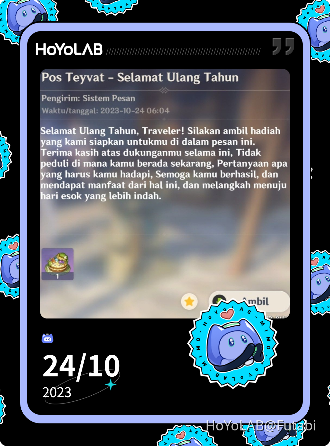 24/10 Diari -# Diari Pengembangan Karakter-ku | HoYoLAB