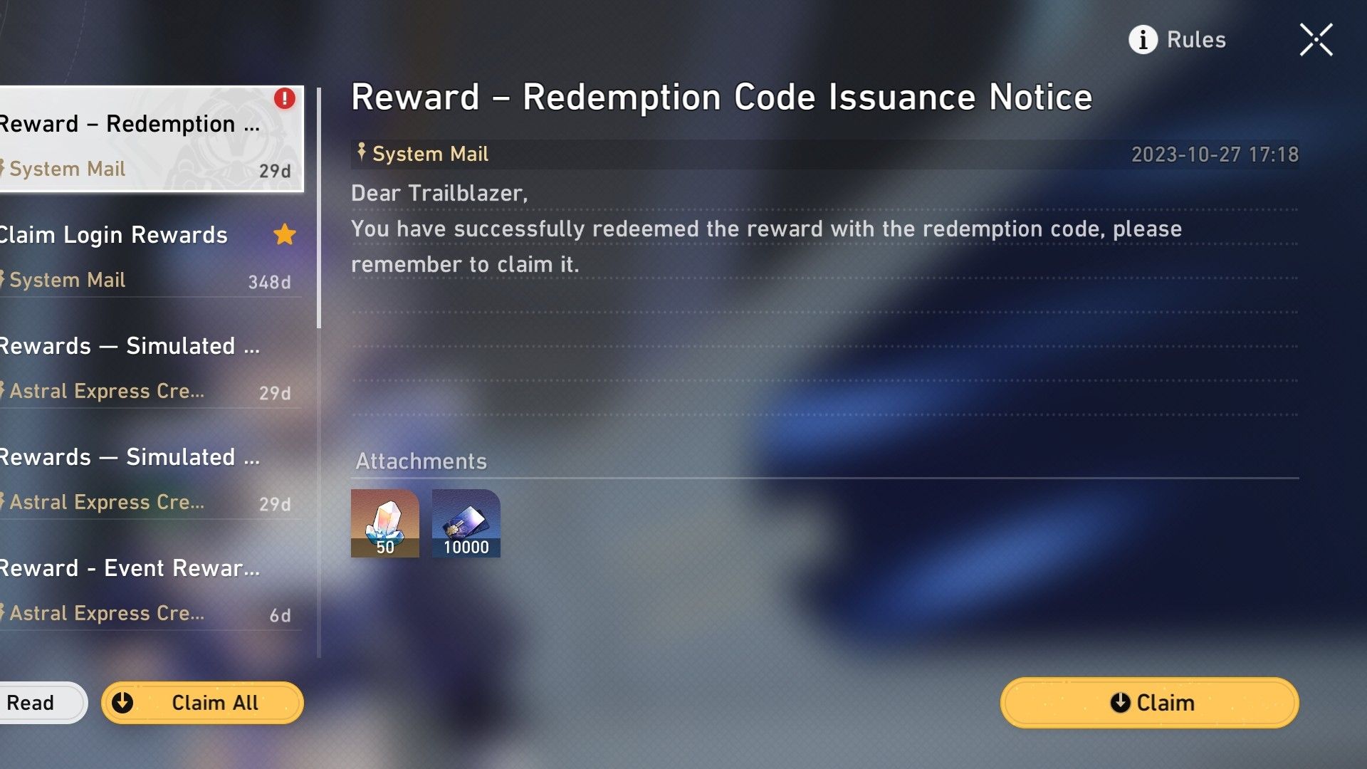 Star rail code 10/27 Honkai: Star Rail | HoYoLAB