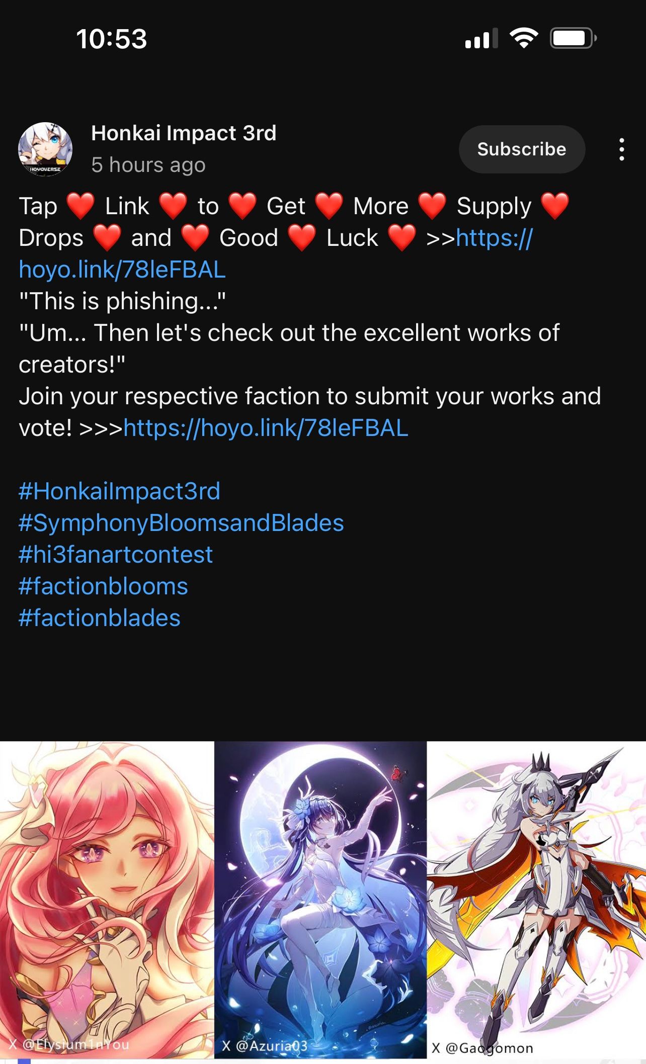 Omg the official Honkai account is trying to scam ppl >:( Honkai Impact 3rd | HoYoLAB