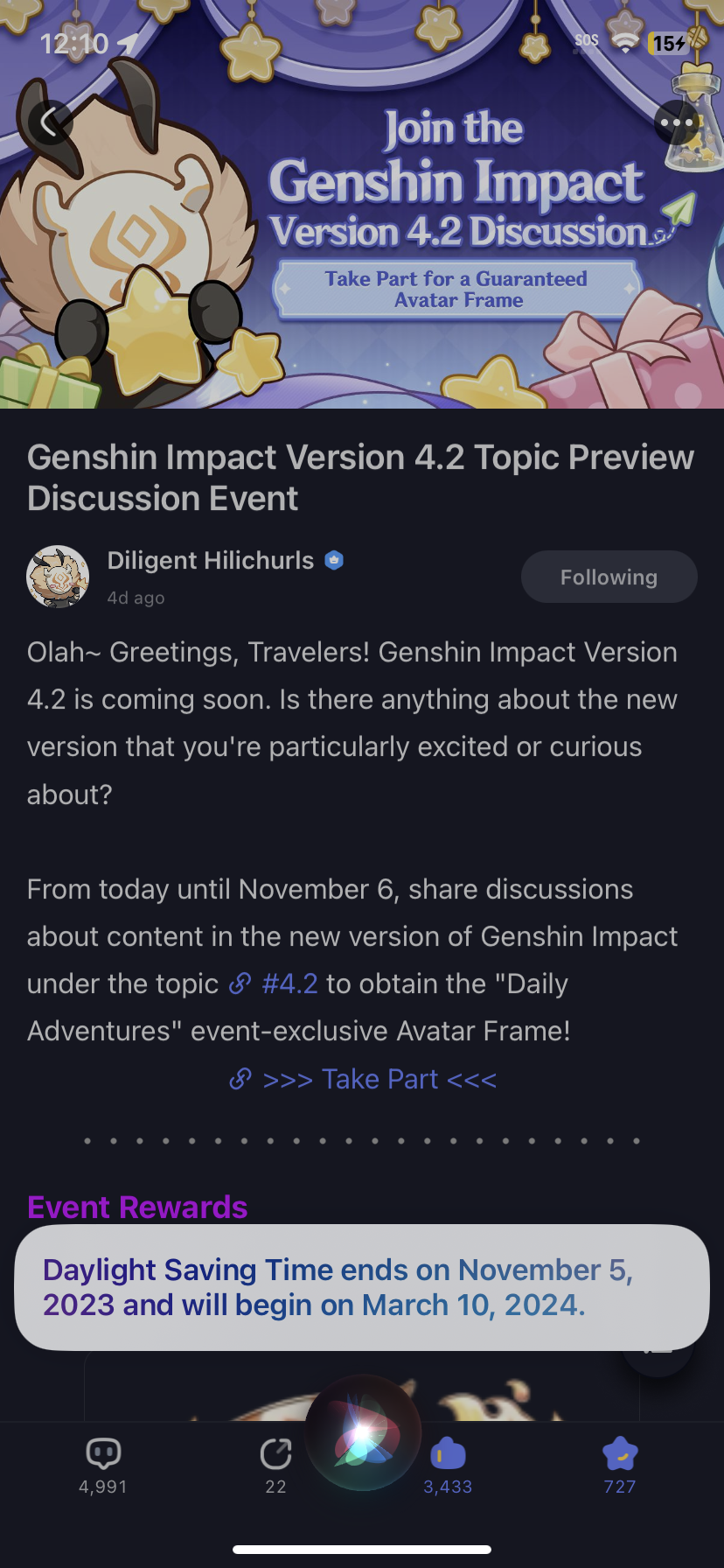 Be mindful of daylight saving’s time changes. Genshin Impact | HoYoLAB
