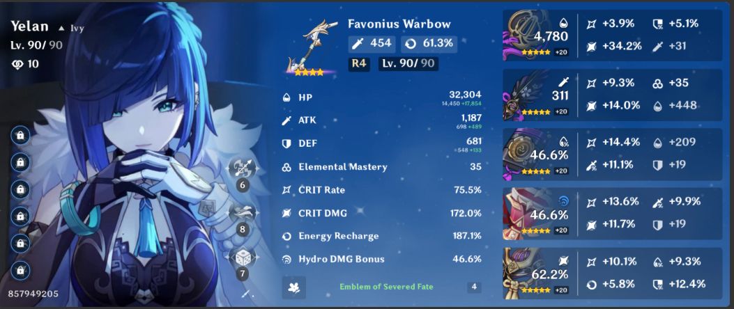 Rate my Yelan build 🎲 (f2p) Genshin Impact | HoYoLAB