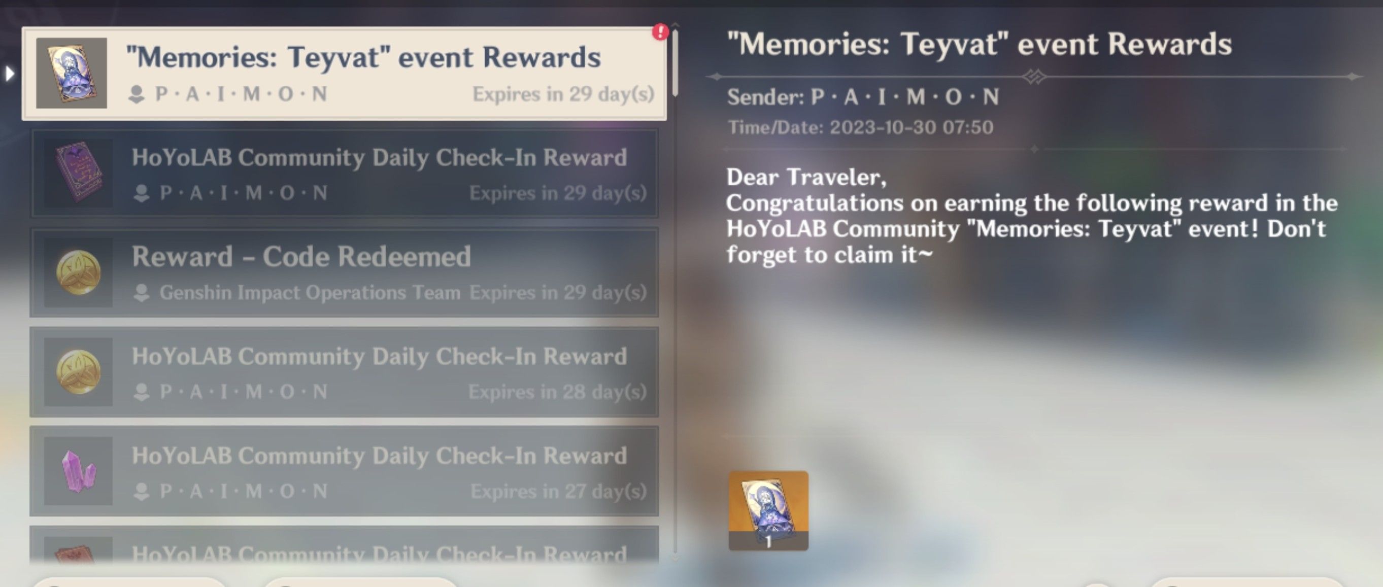 "Memories: Teyvat" event reward has dropped! Genshin Impact | HoYoLAB
