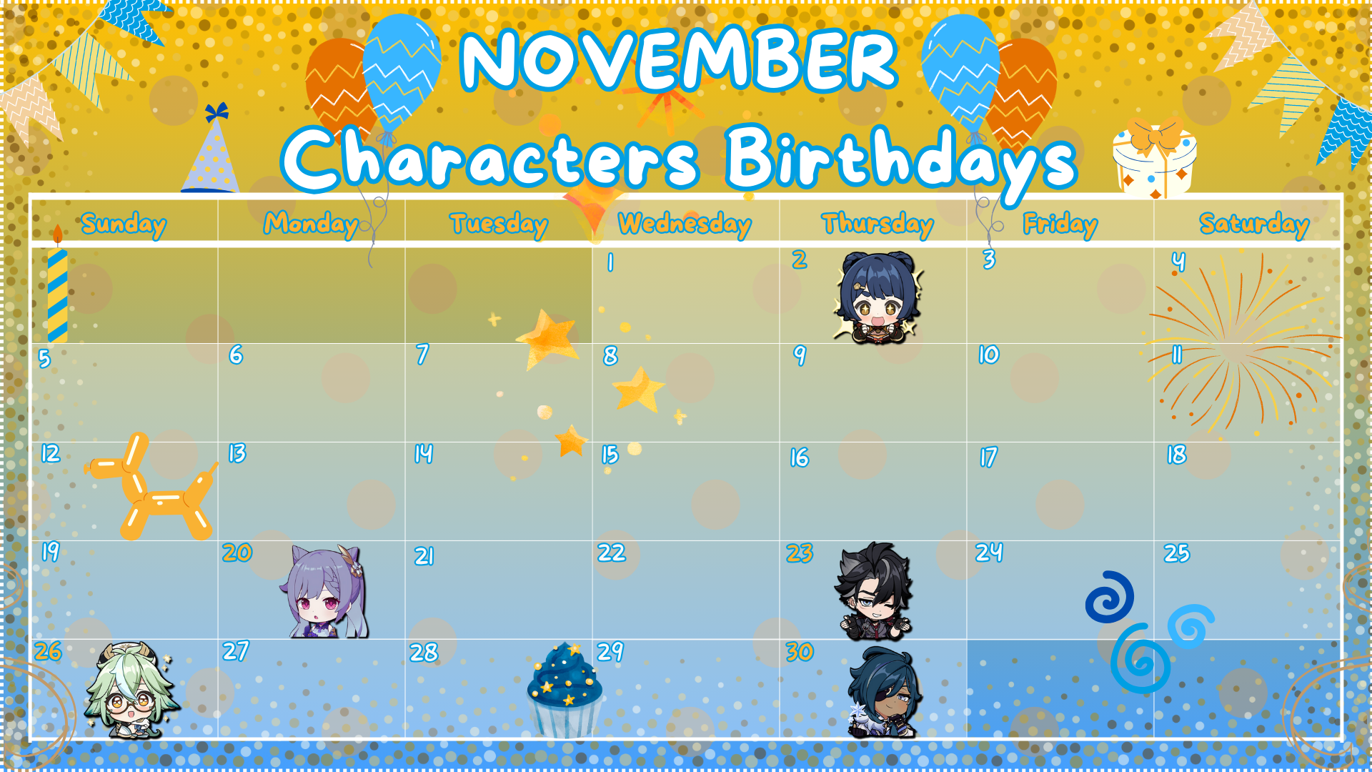{November Birthday Calendar} ~ Which Character is born this month ...