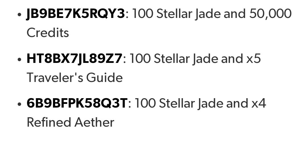 Redeem code 1.5 live go go go 🍀🍀🍀😘😘 JB9BE7K5RQY3: 100 Stellar Jade and ...