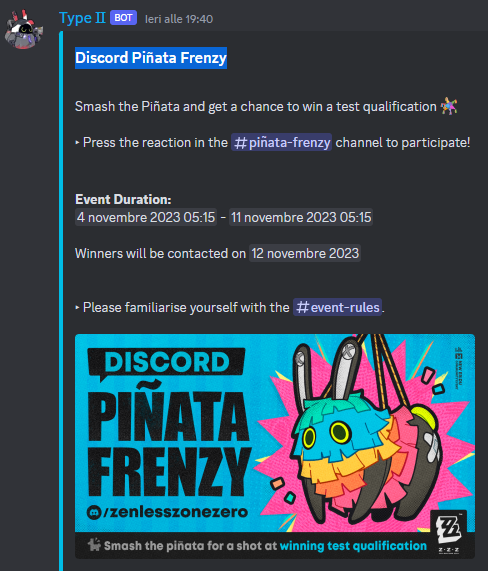 Event in the Official Discord - Discord Piñata Frenzy Zenless Zone Zero ...