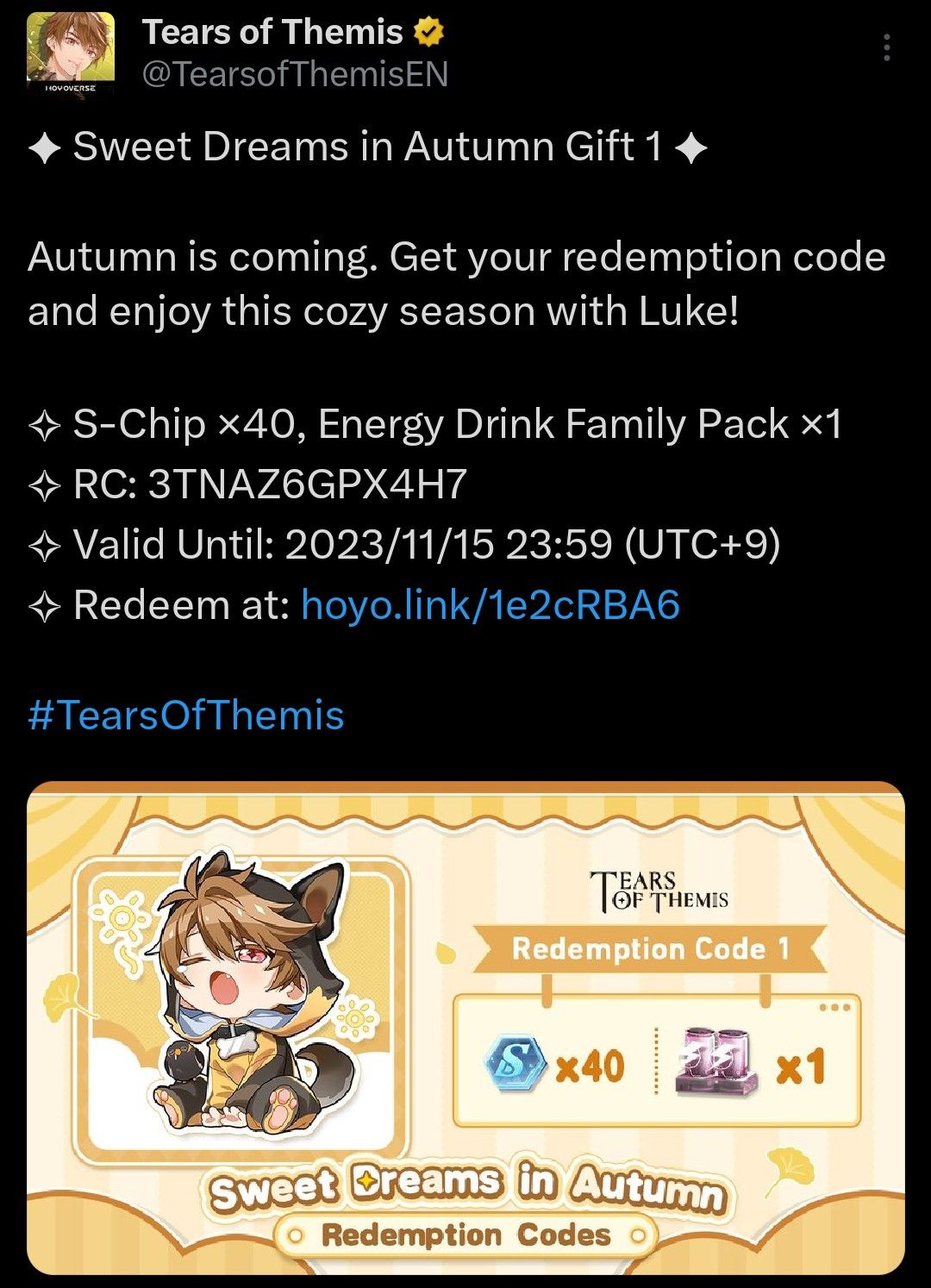 REDEMPTION CODE 1 Tears of Themis | HoYoLAB