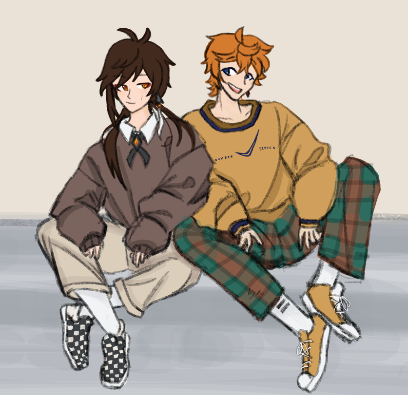 Zhongli and Childe in modern clothing Genshin Impact | HoYoLAB