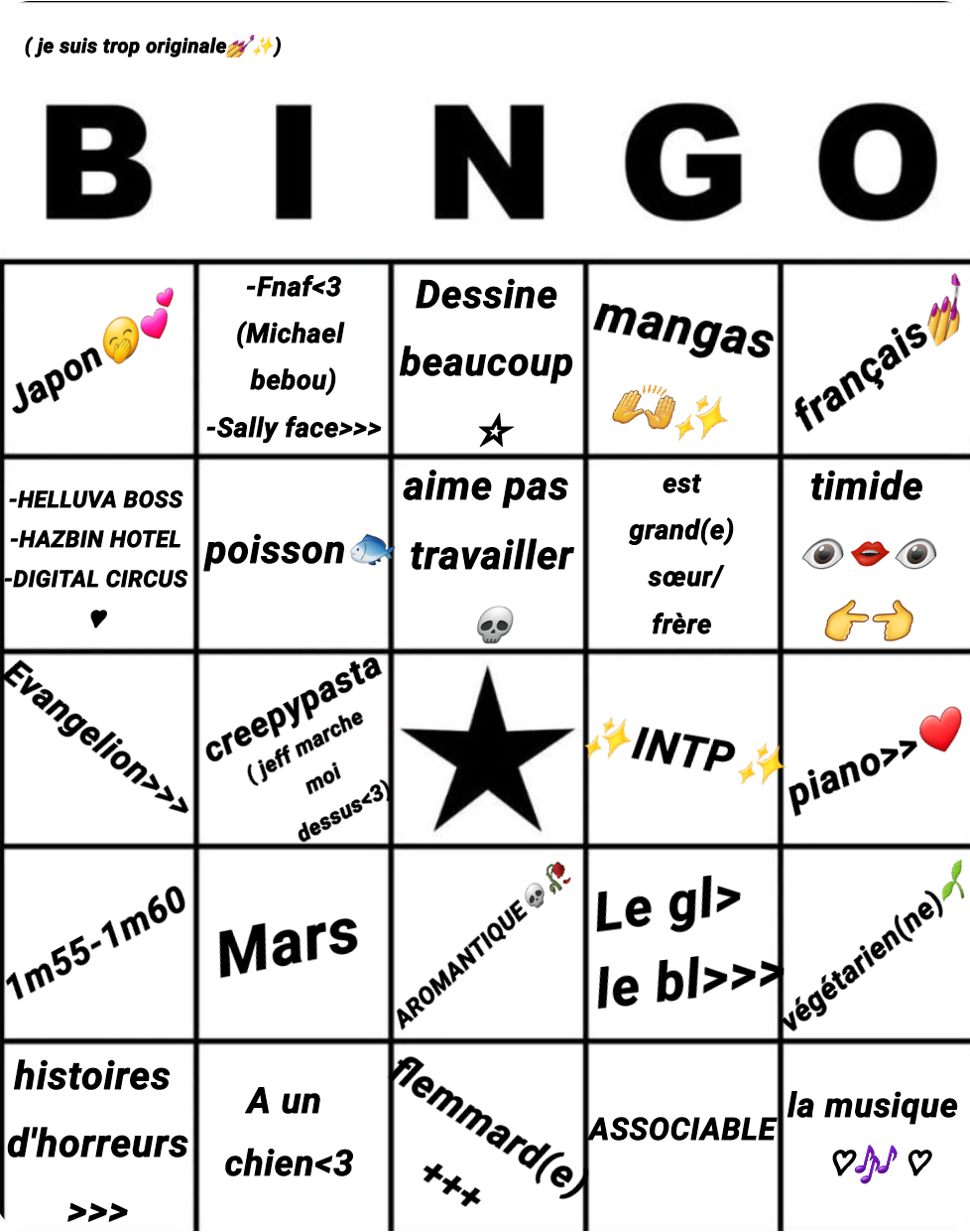 Qui c'est qui fais un petit bingo parce qu'elle manque d'originalité ...