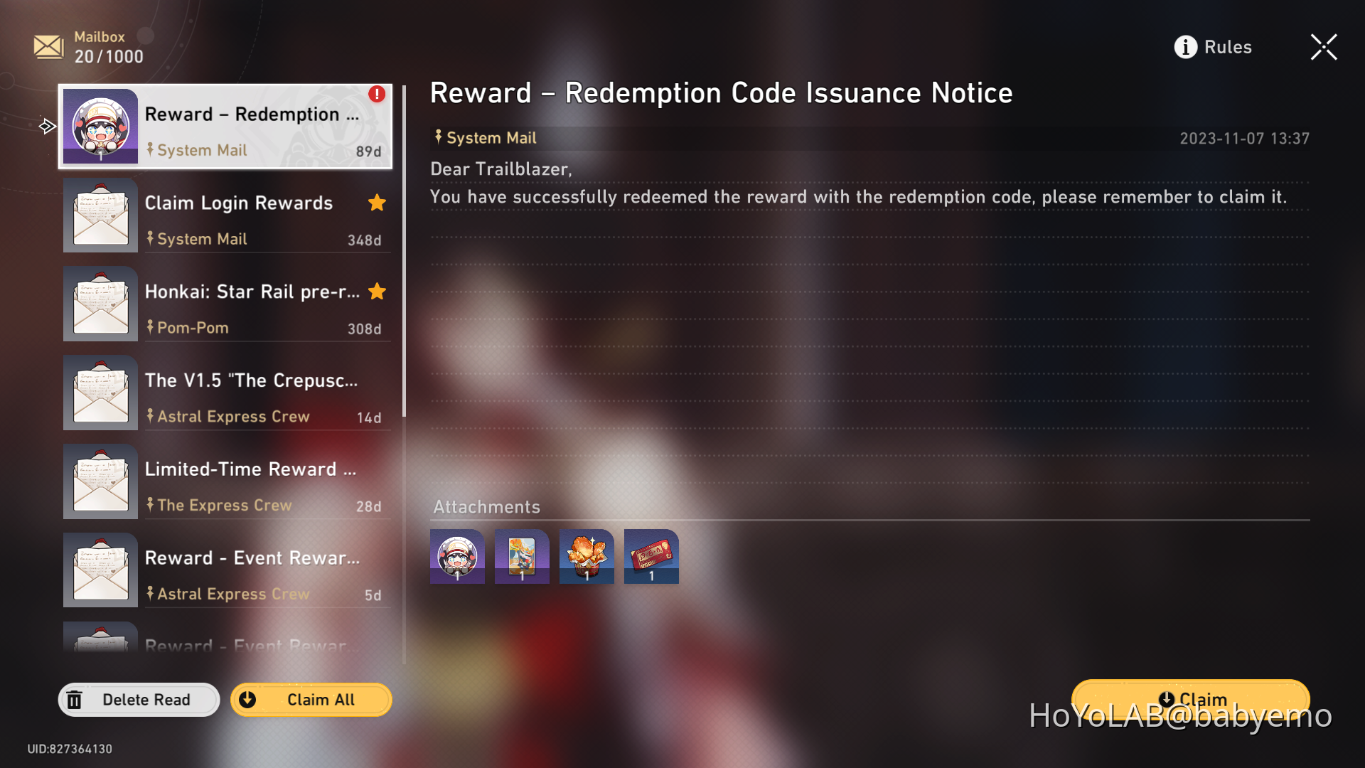 Redemption code in game rewards and i got this new wallpaper yeay ...