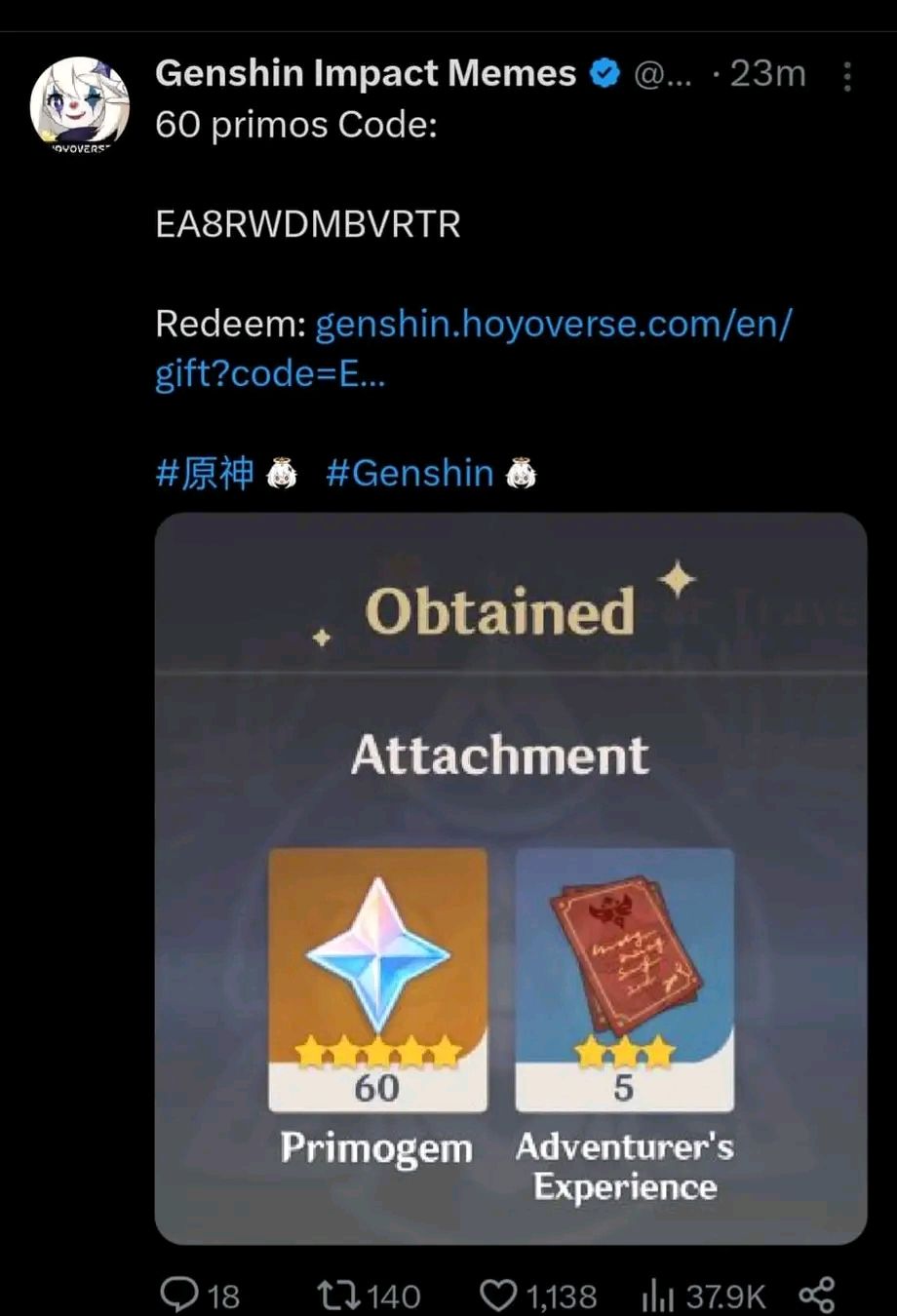 new code Genshin Impact | HoYoLAB