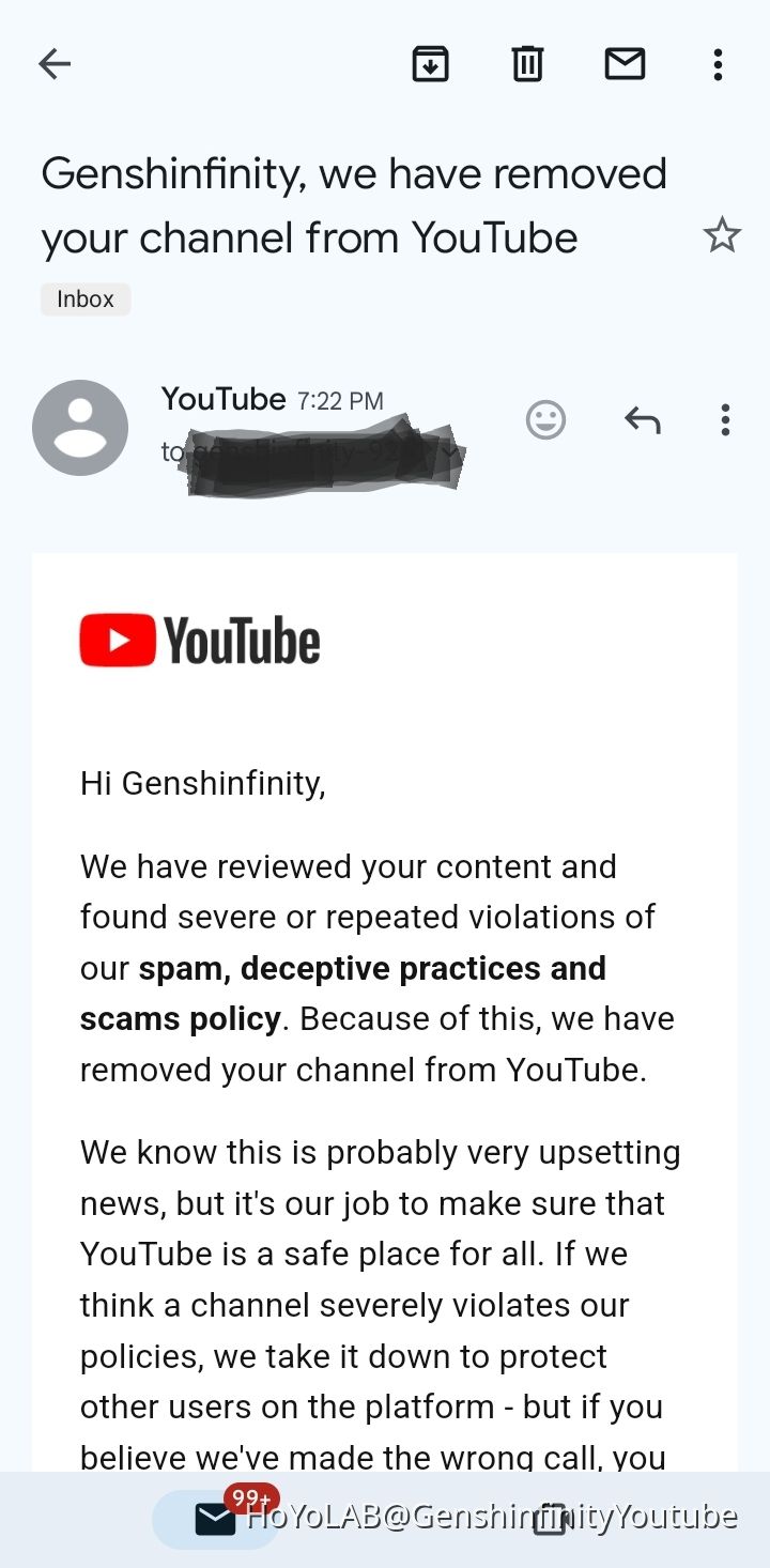 My YouTube channel was removed :( | HoYoLAB