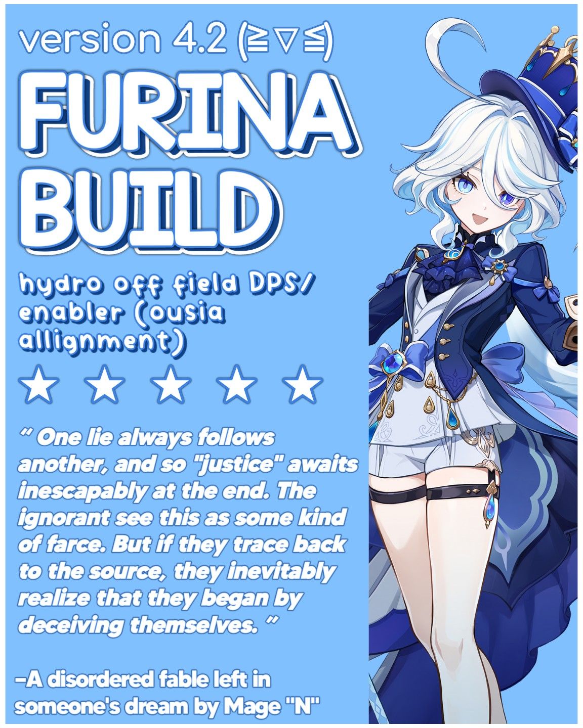 [ Version 4.2 ] Furina Build — Hydro Off field DPS (ousia allignment ...