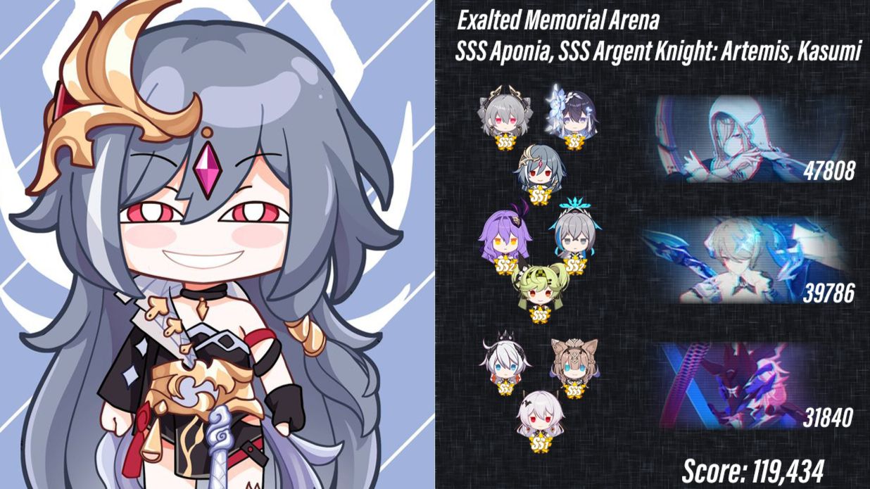 EX Memorial Arena - SSS Aponia, SSS Argent Knight: Artemis, Kasumi (119,434 Pts) Honkai Impact ...