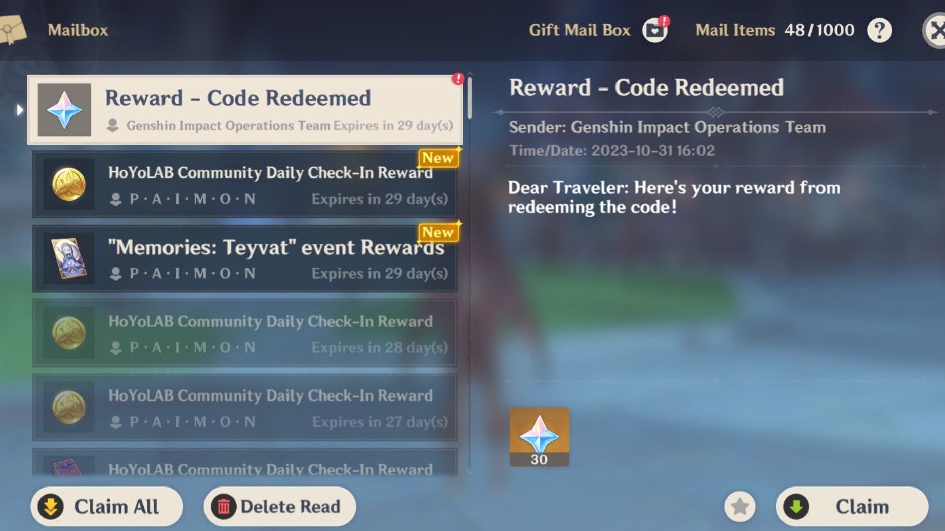 New Redeem Code Version 4.1, October 17 2023 [30 Primogem] Genshin ...