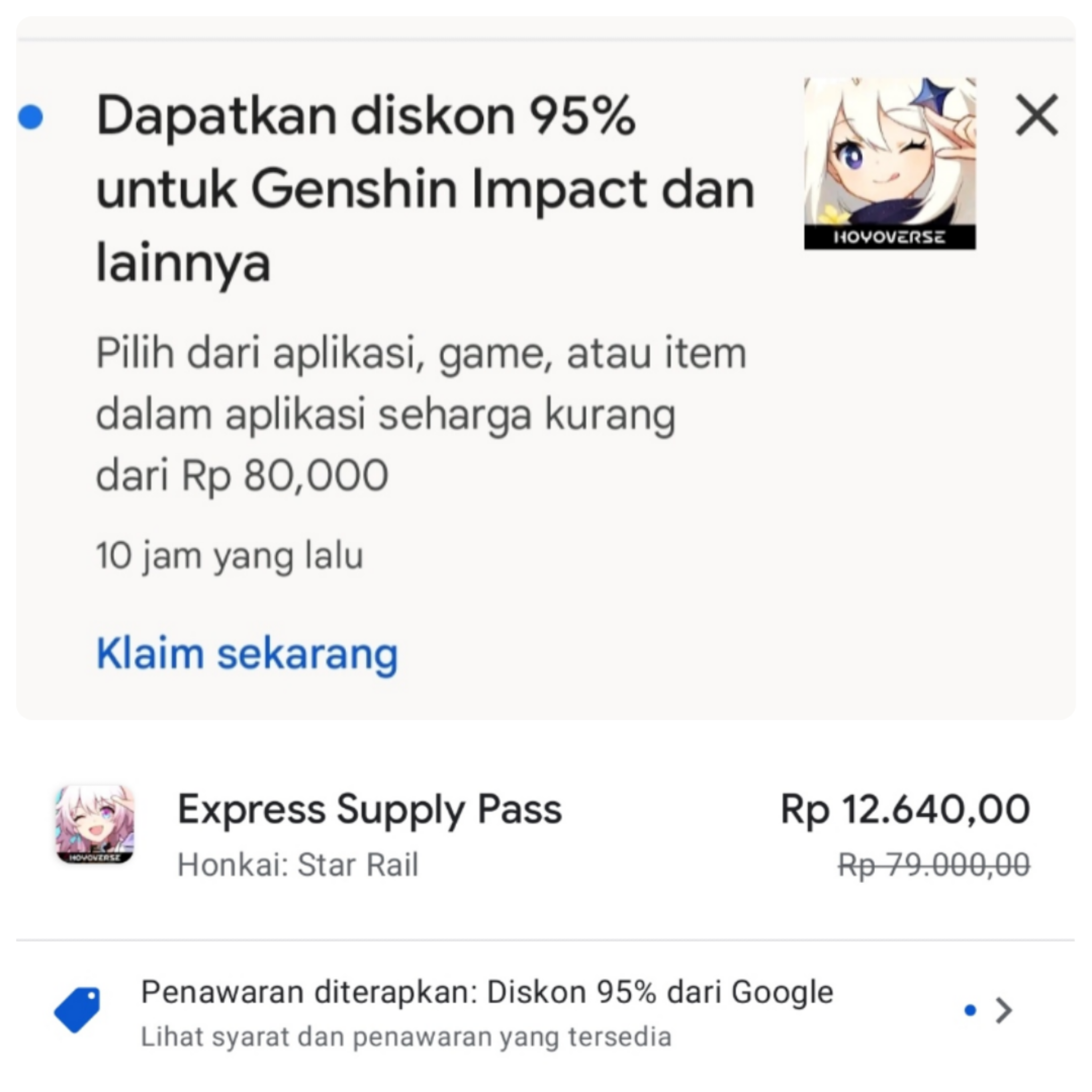 Cek notif play store kalian, mana tau dapat dua diskon begini, lumayan ...