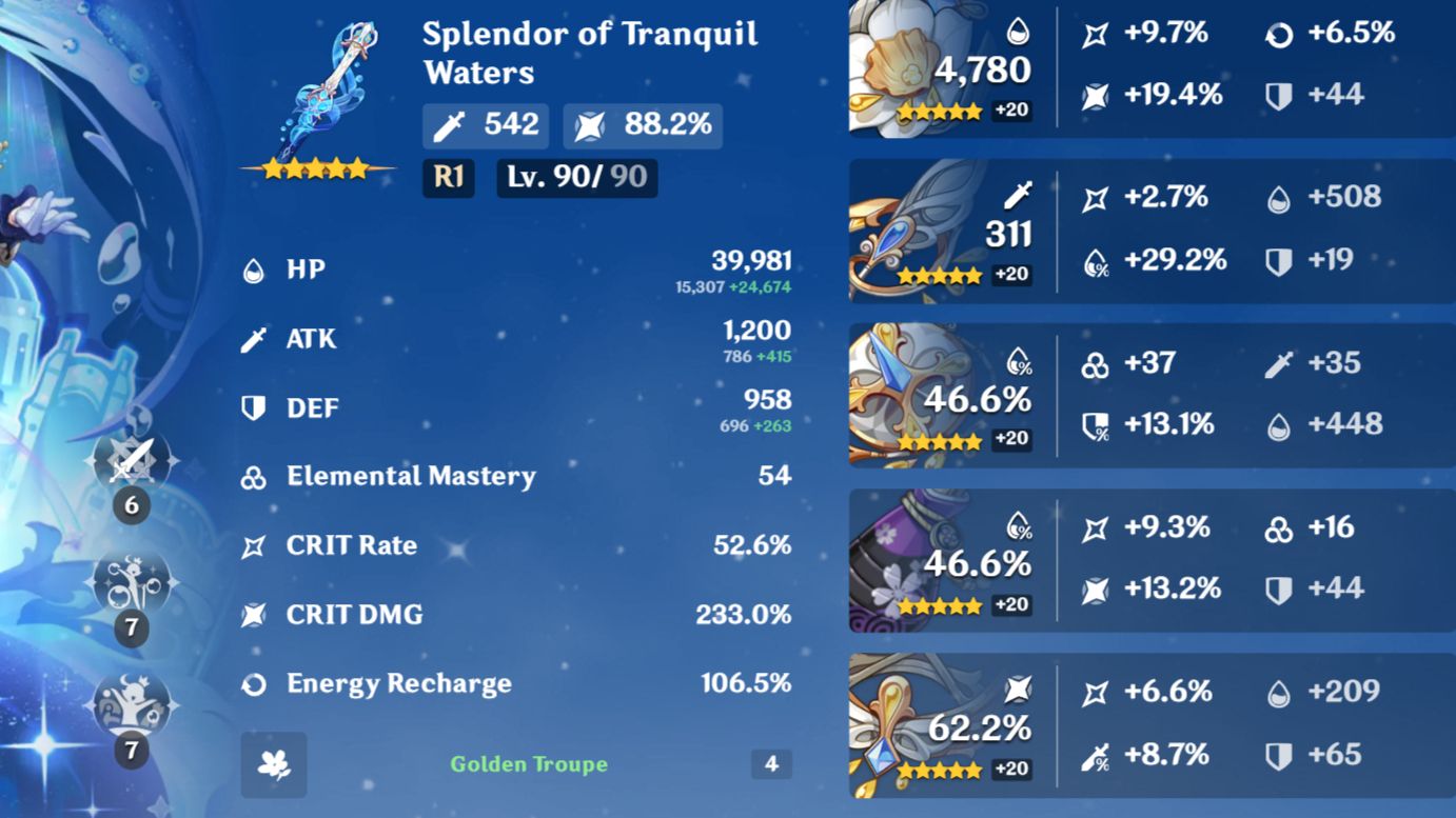 here is my furina build so far.... yes i know i dont have decent artifacts yet Genshin Impact ...