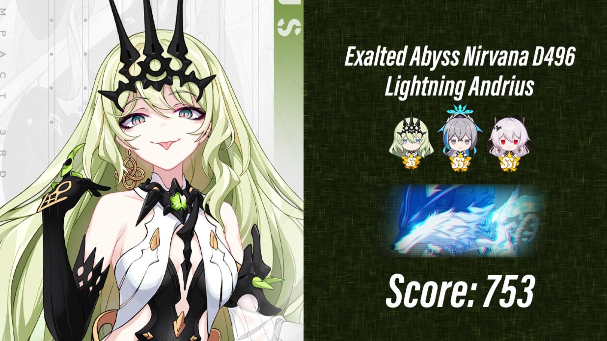 EX Abyss Nirvana - Lightning Andrius D496 (753 Pts) IO (SS0)/HoTr (SS2)/LV (SS1) Honkai Impact ...