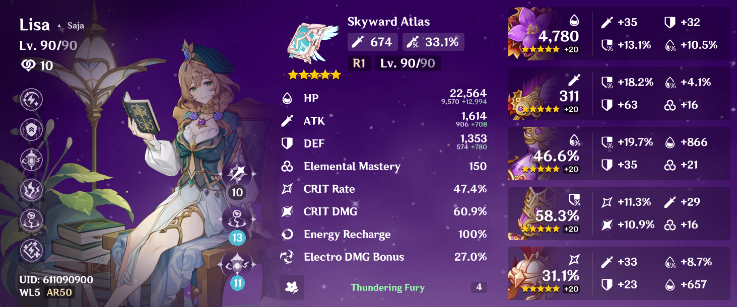 Looking for advice: Lisa build Genshin Impact | HoYoLAB