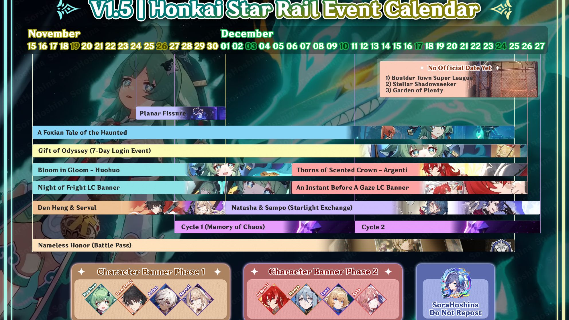 [Star Rail 1.5] Honkai Star Rail Version 1.5 Calendar (Phase 1) || Will you pull for Huohuo ...