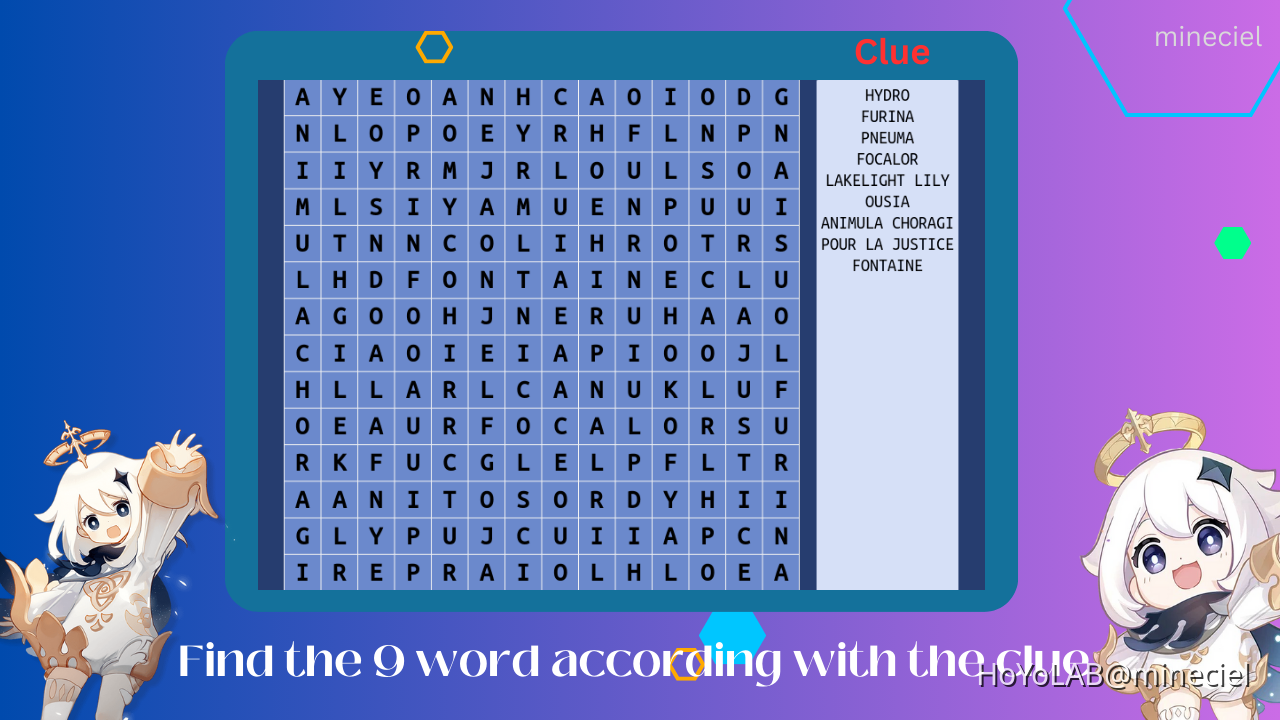 (Mini Games) Word Search_ Find the Word, This is related to Furina ...