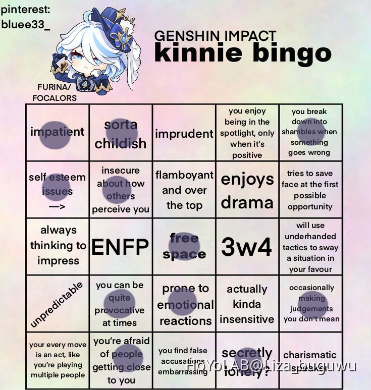 Furina, Ganyu and Layla kin bingos Genshin Impact | HoYoLAB