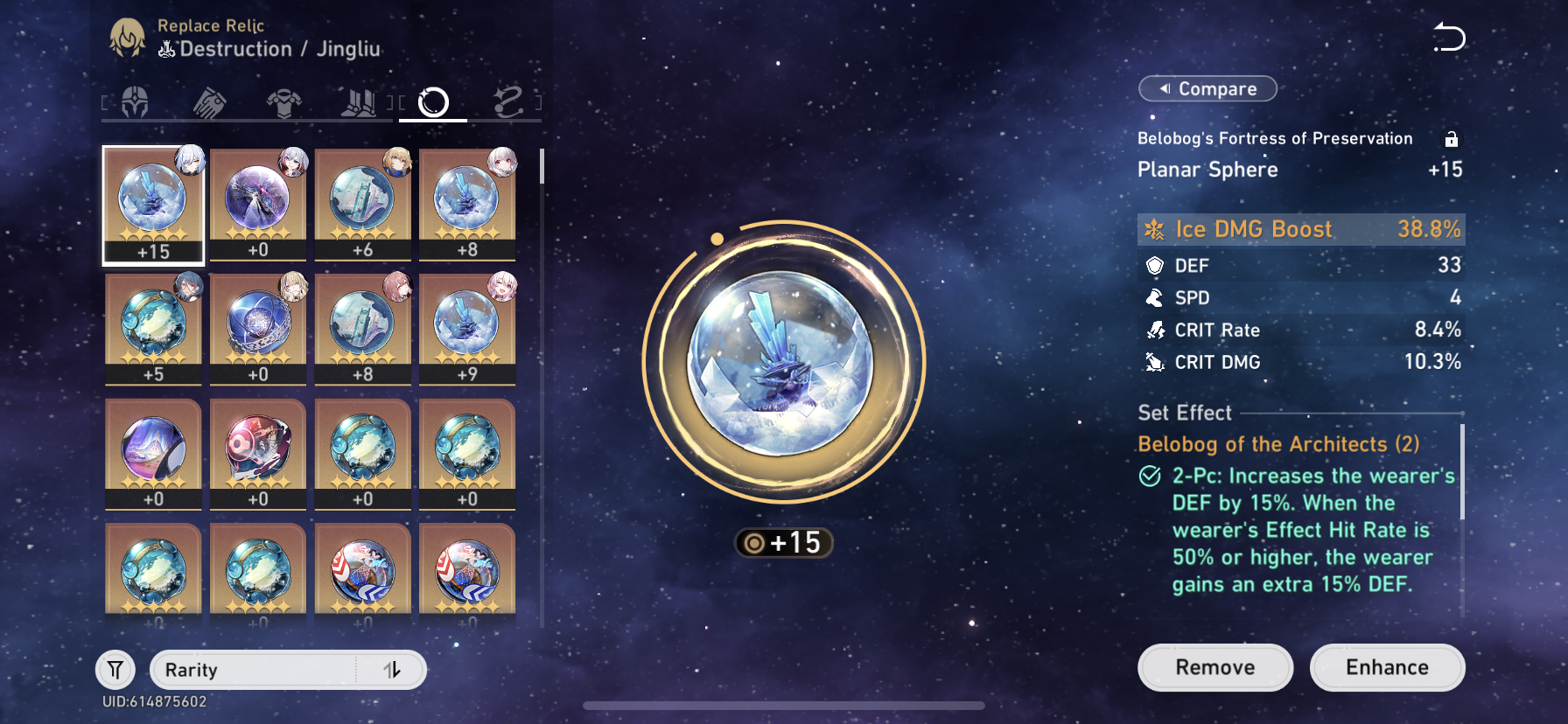 Should I keep this planar sphere on Jingliu or use the glamoth sphere ...