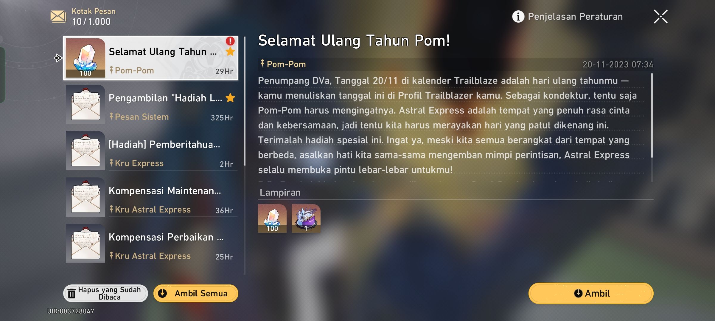 wihhhh di ucapin selamat ultah sama pom pom😆 Honkai: Star Rail | HoYoLAB