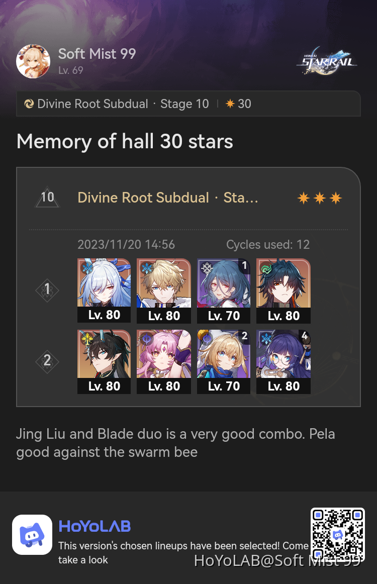My line up in memory hall Honkai: Star Rail | HoYoLAB