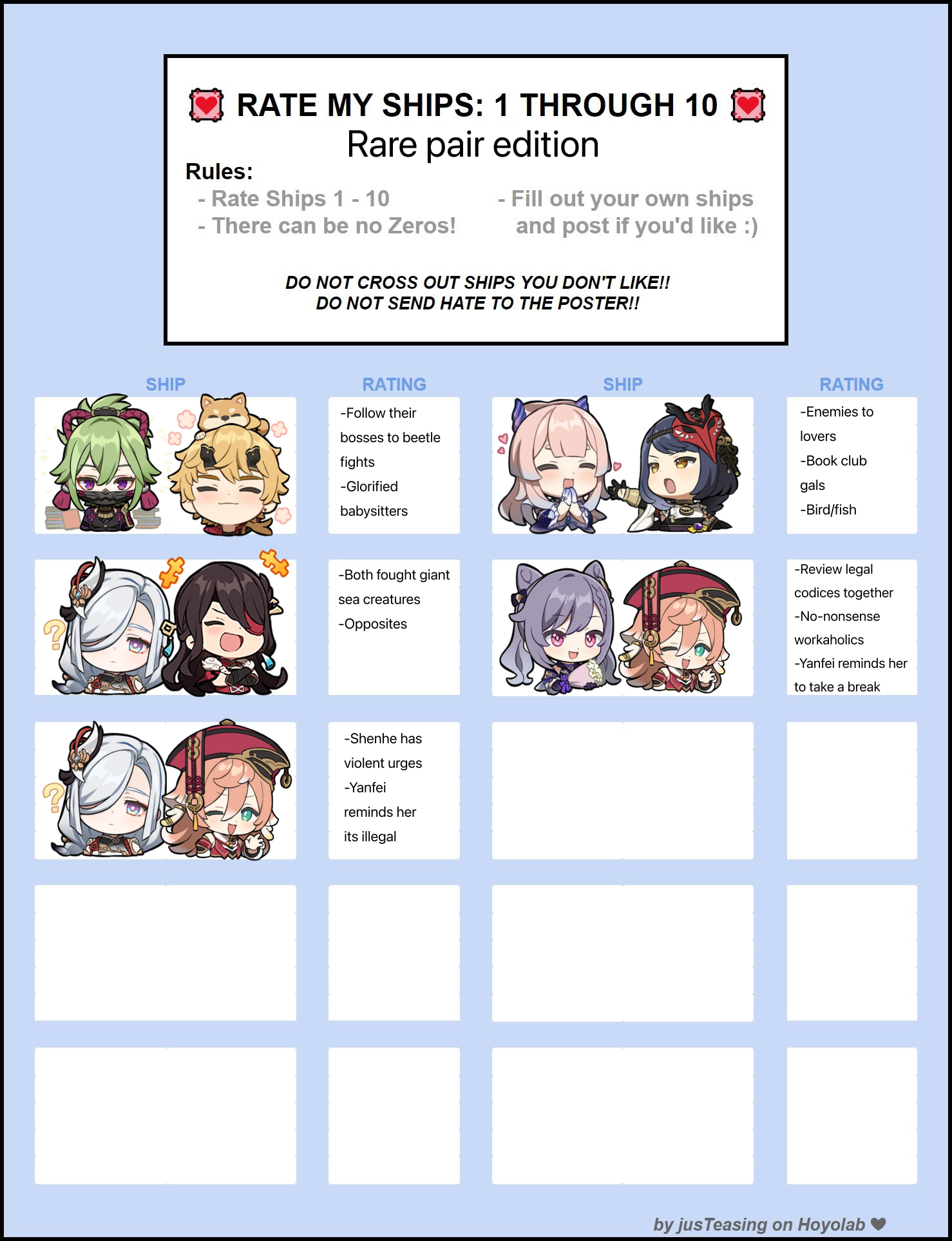 Rate my rare pairs!! Genshin Impact | HoYoLAB