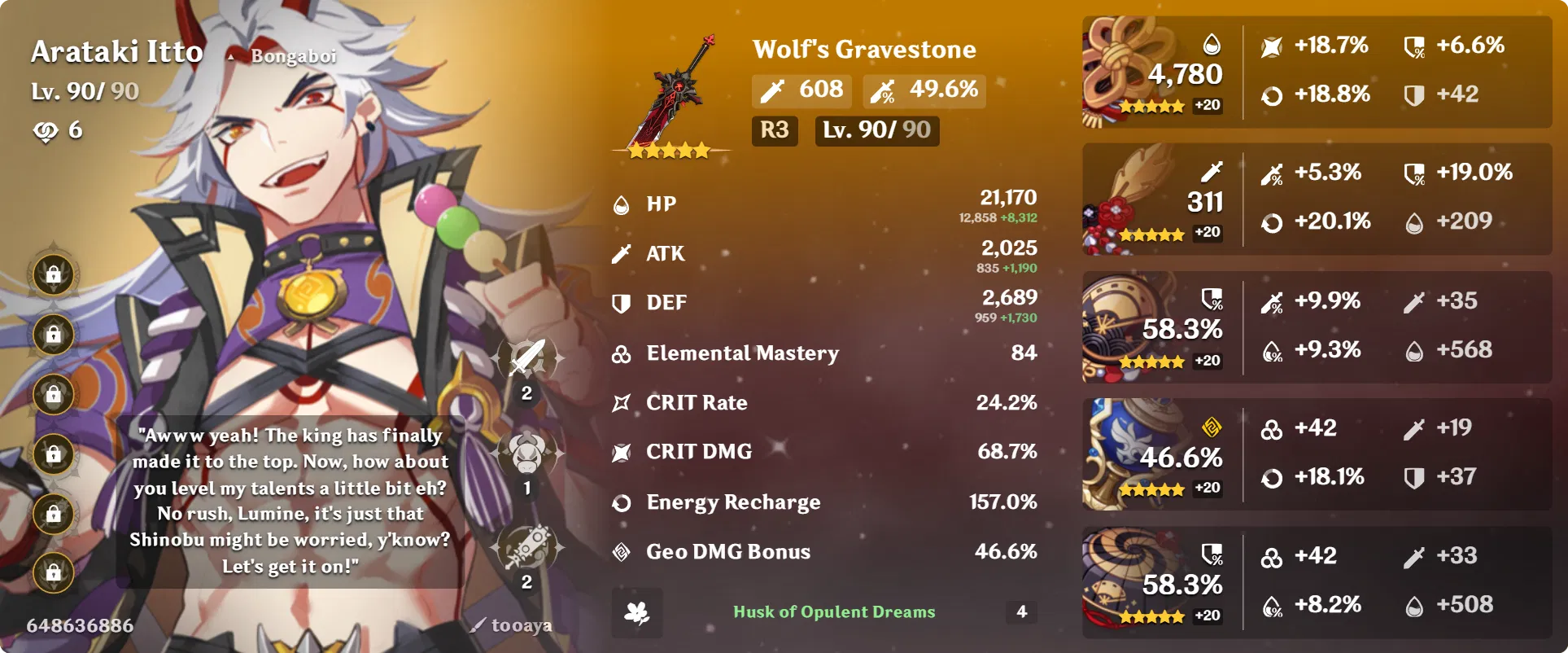 Itto. Fully ascended, Level 90. Genshin Impact | HoYoLAB