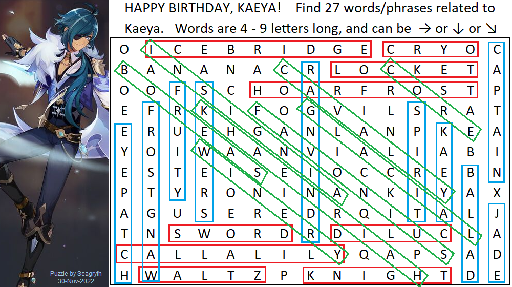 Word Games #26 - Nov30 - KAEYA !! (Solution) Genshin Impact | HoYoLAB