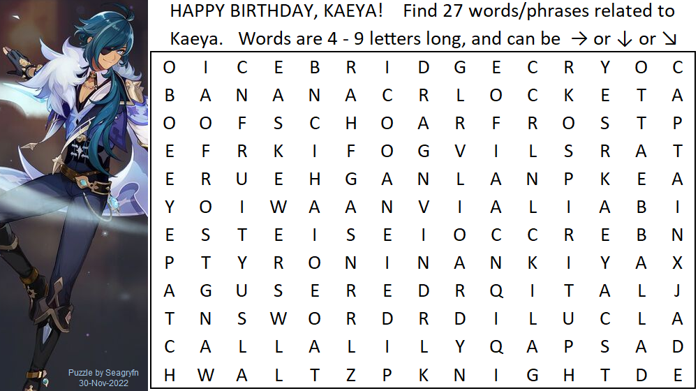 Word Games #26 - Nov30 - KAEYA !! (Word List & Puzzle) Genshin Impact ...