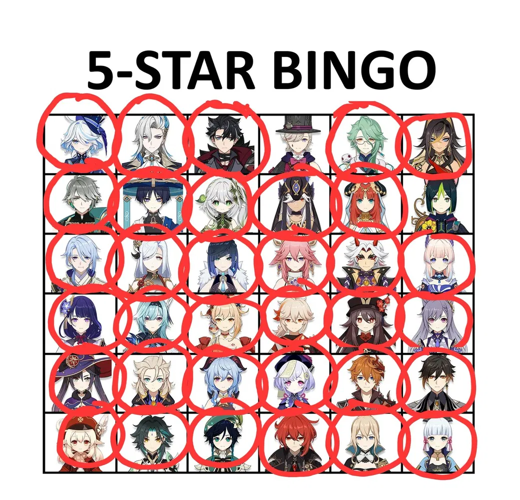 5 Star Bingo Genshin Impact | HoYoLAB