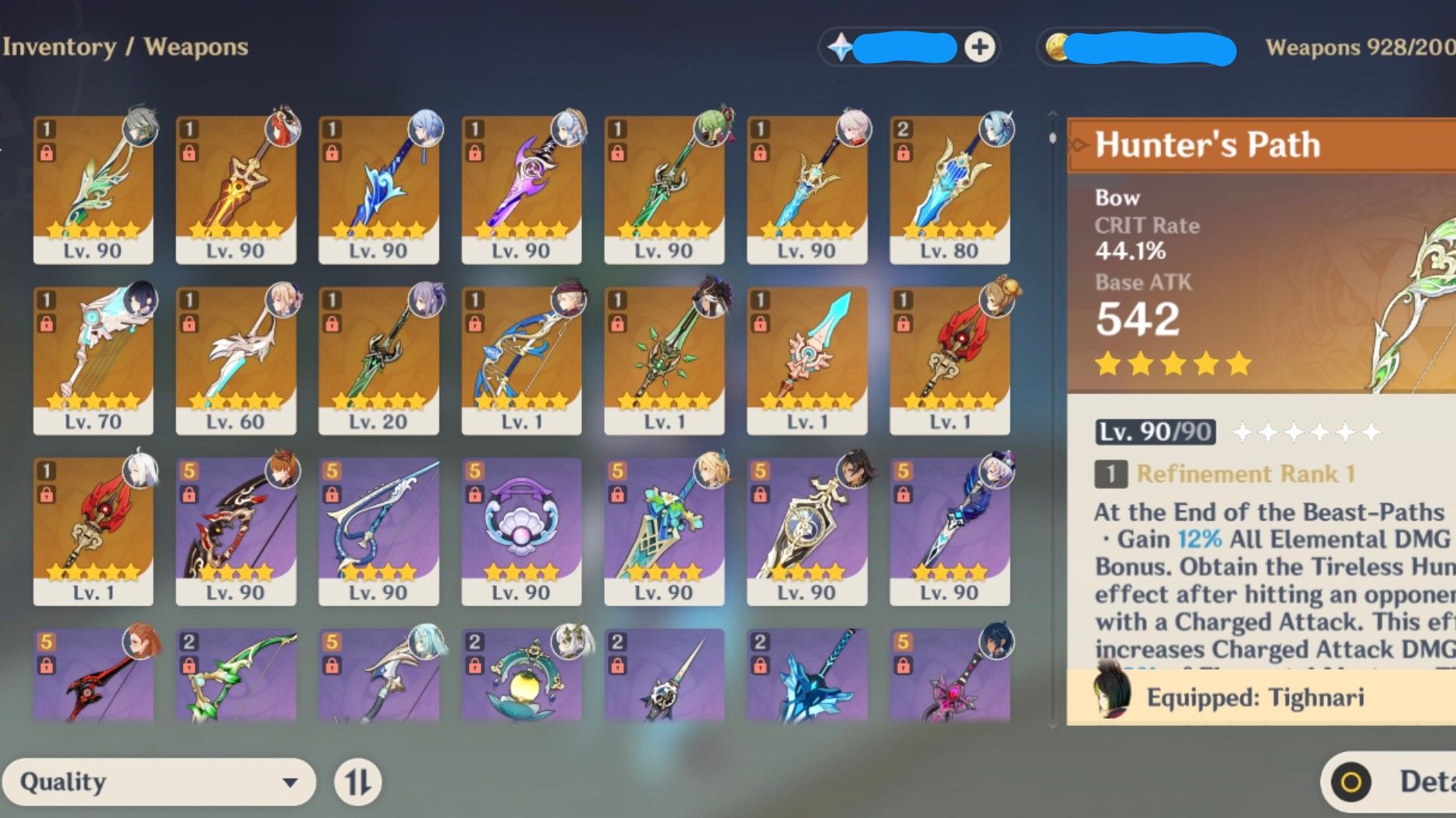 The value of best in slot weapons for selected characters Genshin ...
