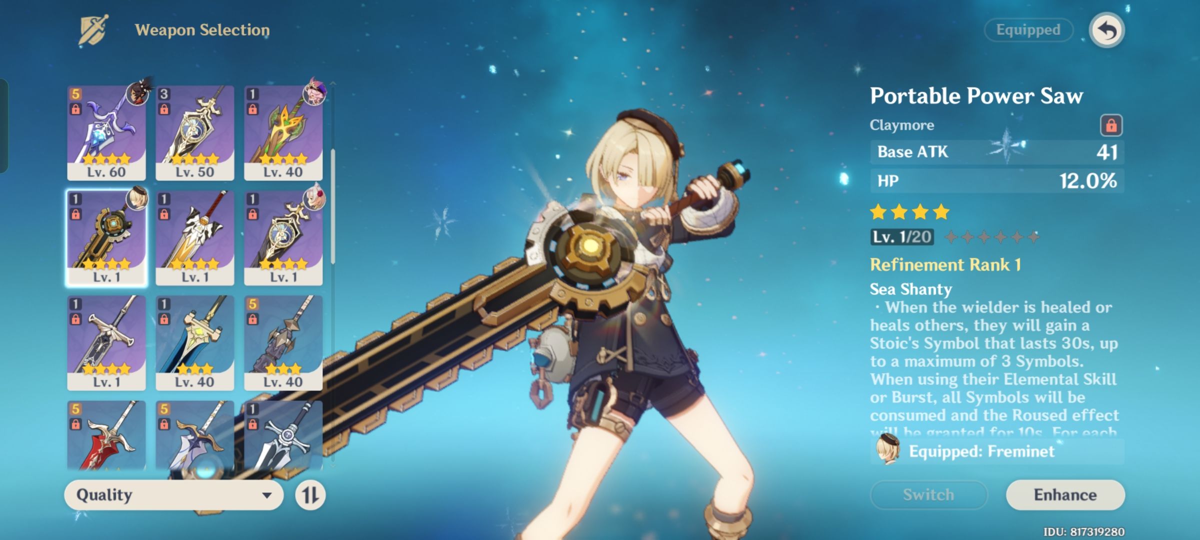 Assigned Freminet's weapon. Genshin Impact | HoYoLAB