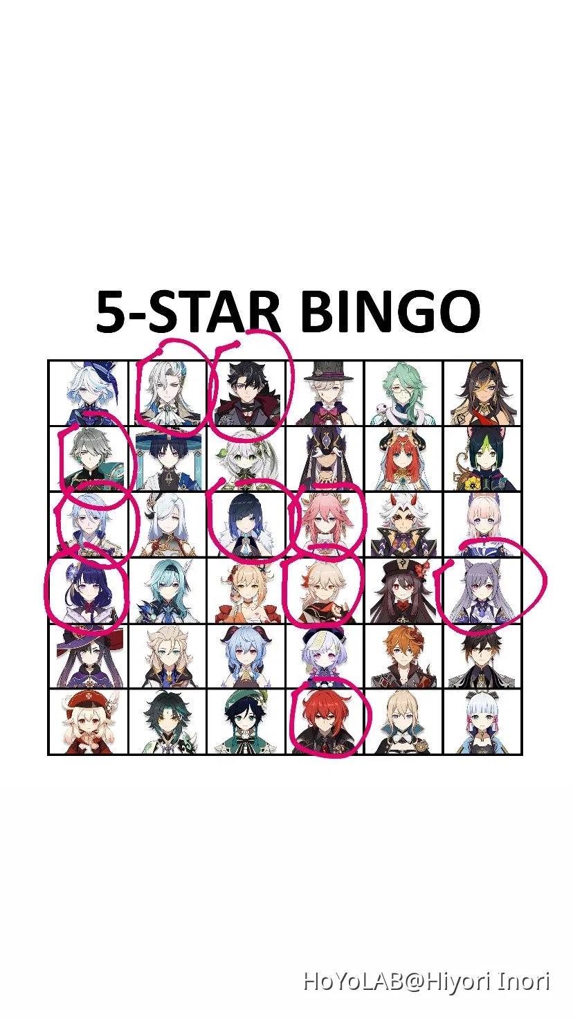 5 star bingo Genshin Impact | HoYoLAB