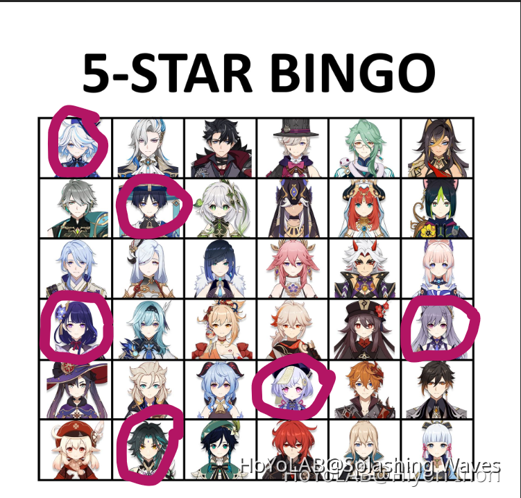 5 Star bingo! Genshin Impact | HoYoLAB
