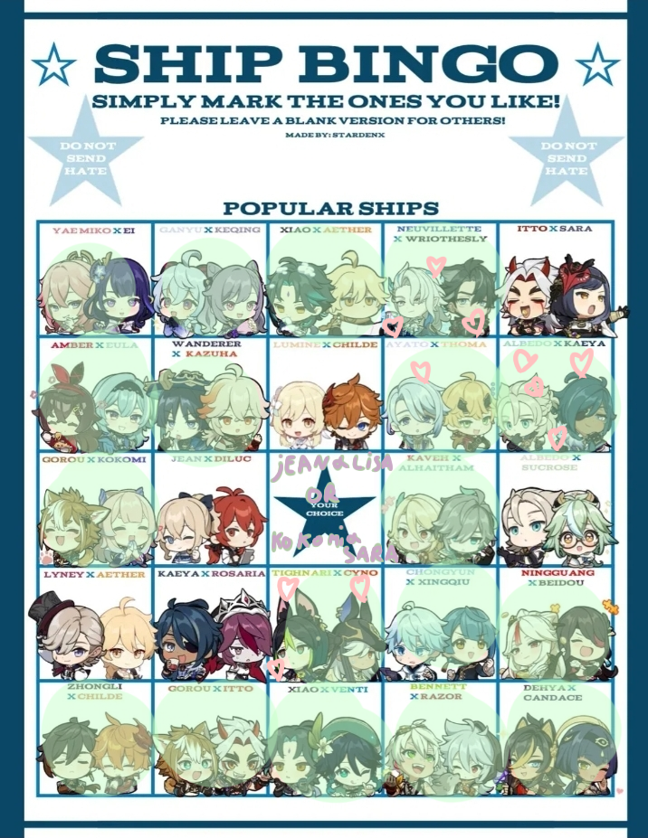 Ship bingo!!! Genshin Impact | HoYoLAB