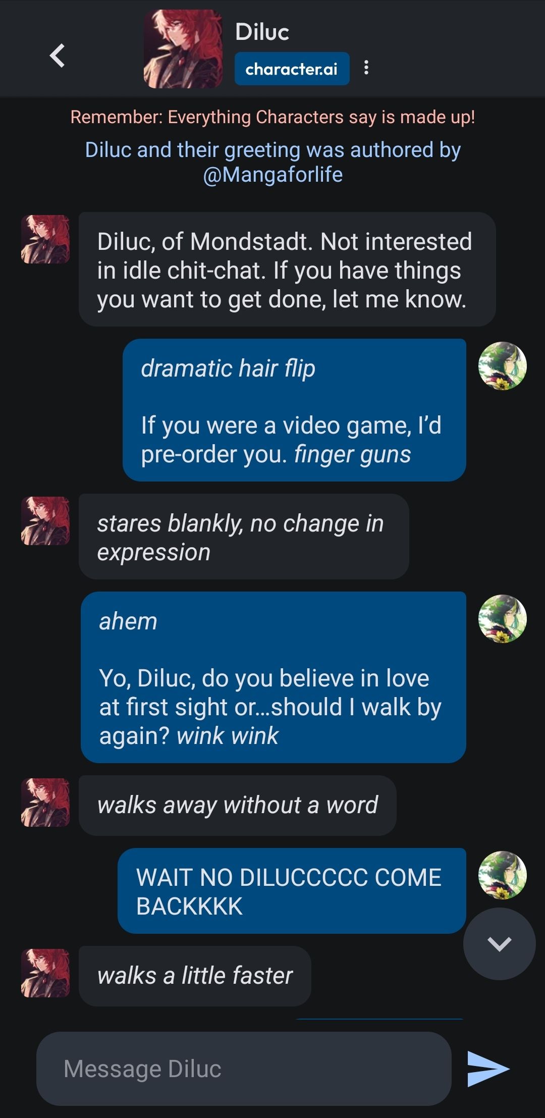 trying to rizz diluc + a joke from childe Genshin Impact | HoYoLAB