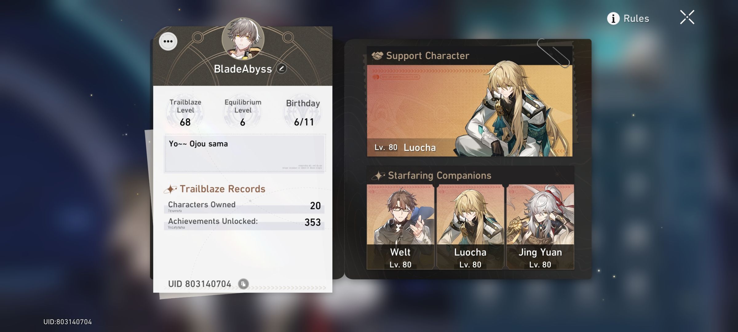 Please abuse my loucha UID in the comment section. Asia Server Honkai ...