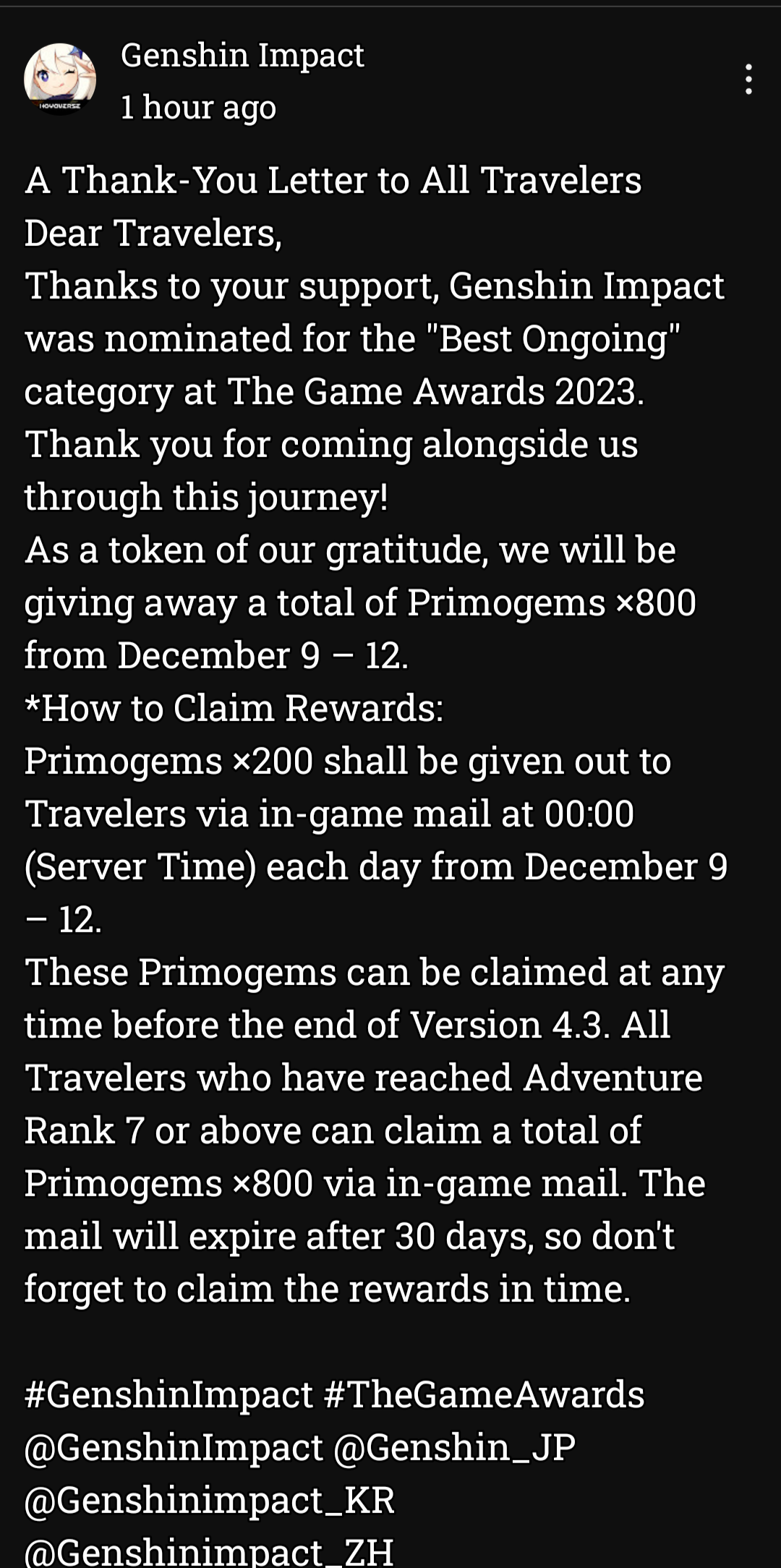 Free 800 primogen for all travelers. Genshin Impact | HoYoLAB